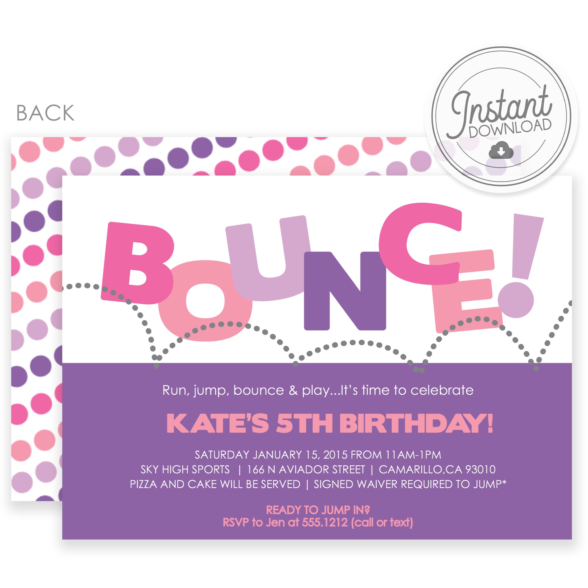 Bounce Birthday Invitations, Pink & Purple (Printable DIY) - Pipsy
