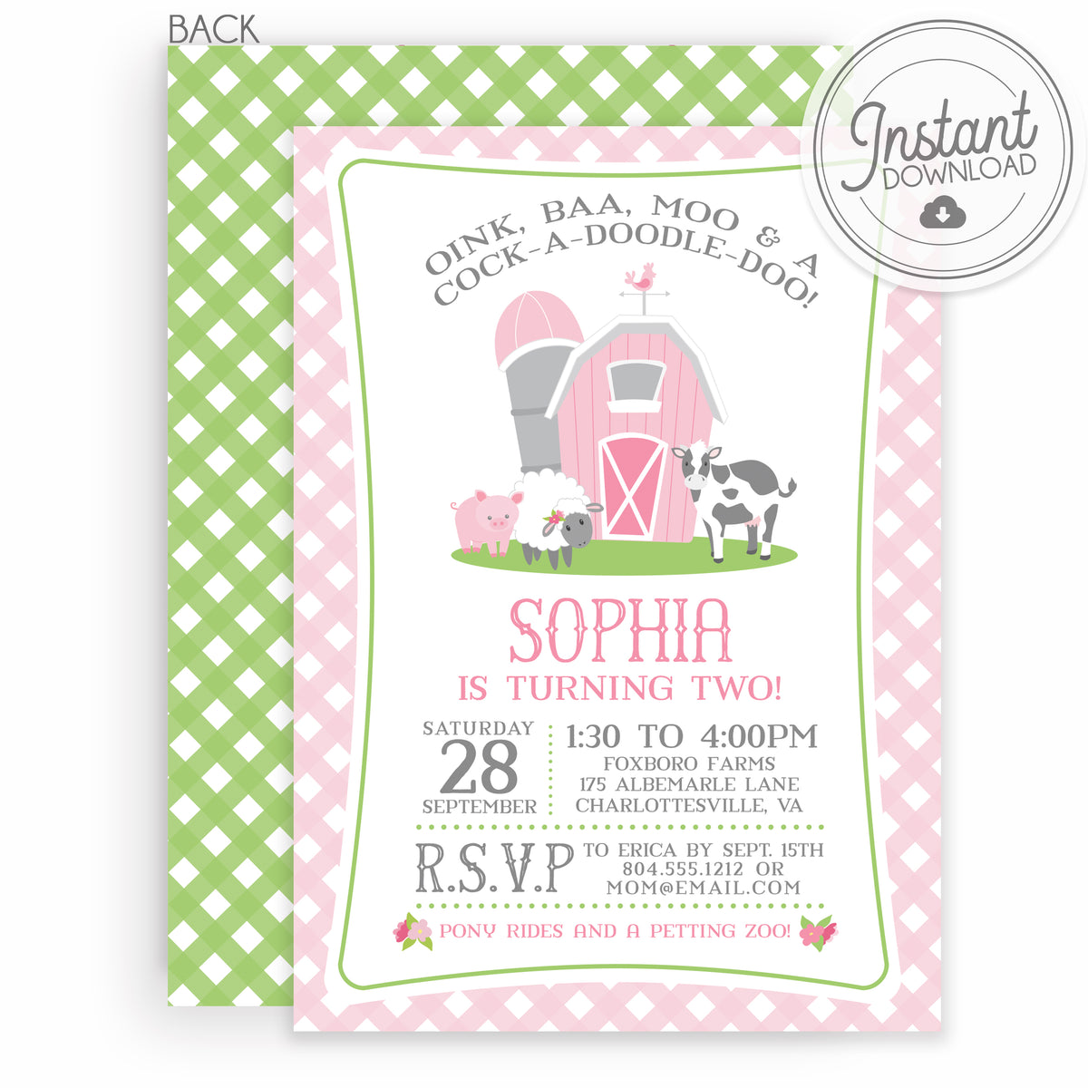 Pink Farm Invitation (DIY Printable) - Pipsy