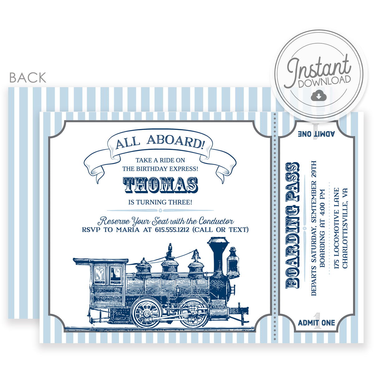 Vintage Train Invitation (DIY Printable) - Pipsy